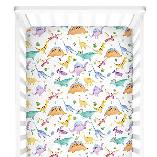 Crib Sheets for Boys Girls, Dinosaur Cotton Crib Sheet Neutral, Baby Toddler Sheets, Standard Crib Fitted Sheet, Ultra Soft and Breathable, 28 x 52 Inch