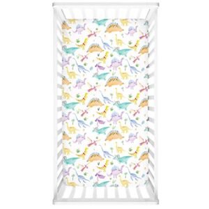 Crib Sheets for Boys Girls, Dinosaur Cotton Crib Sheet Neutral, Baby Toddler Sheets, Standard Crib Fitted Sheet, Ultra Soft and Breathable, 28 x 52 Inch