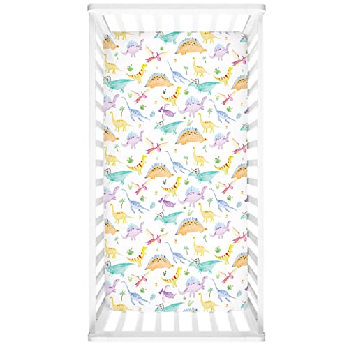 Crib Sheets for Boys Girls, Dinosaur Cotton Crib Sheet Neutral, Baby Toddler Sheets, Standard Crib Fitted Sheet, Ultra Soft and Breathable, 28 x 52 Inch