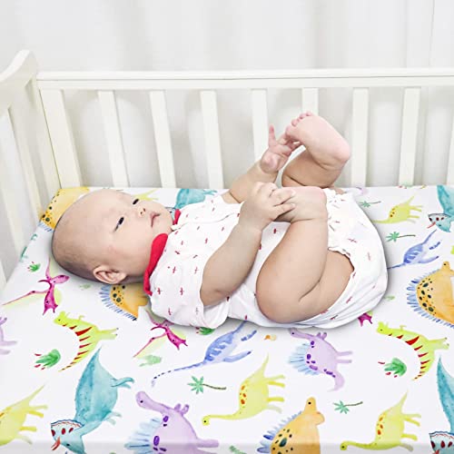 Crib Sheets for Boys Girls, Dinosaur Cotton Crib Sheet Neutral, Baby Toddler Sheets, Standard Crib Fitted Sheet, Ultra Soft and Breathable, 28 x 52 Inch