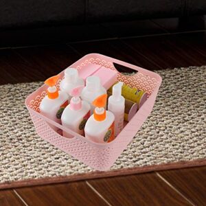 STARVAST 3 Pack Plastic Storage Baskets, Portable Pink Fish Scale Pattern Hollow Desktop Storage Bin Box with Handle for Kitchen, Bathroom, Kids Room or Nursery Storage – 13.8 x 11.2 x 5.1 inches