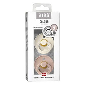 BIBS Pacifiers | Natural Rubber Baby Pacifier | Set of 2 BPA-Free Soothers | Made in Denmark | Blush/Ivory | Size 6-18 Months