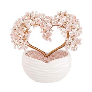 jovivi rose quartz crystal heart money tree healing gemstone bonsai ornament for wedding ceremony reiki balancing energy meditation feng shui wealth & good luck home indoor office decor 7.87"-8.26"