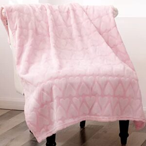 Bertte Plush Baby Blanket for Boys Girls | Swaddle Receiving Blankets Super Soft Warm Lightweight Breathable for Infant Toddler Crib Stroller - 33"x43" Large, Pink Hearts Embossed