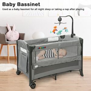 JOYMOR Baby Bedside Sleeper, Extra Large Bed Side Bassinet, Pack n Play Convert Playpen, Quick Foldable Travel Bassinet Bed, with Toy, Wheels & Brake, Carry Bag for Boys Girls