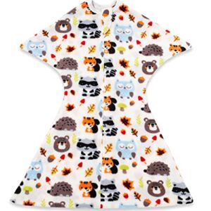 sleepingbaby zipadee-zip transition swaddle - fleece baby sleep sack with zipper - raccoon friends, small (4-8 month)