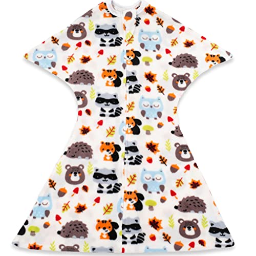 SleepingBaby Zipadee-Zip Transition Swaddle - Fleece Baby Sleep Sack with Zipper - Raccoon Friends, Small (4-8 Month)