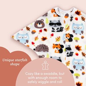 SleepingBaby Zipadee-Zip Transition Swaddle - Fleece Baby Sleep Sack with Zipper - Raccoon Friends, Small (4-8 Month)