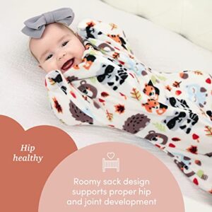 SleepingBaby Zipadee-Zip Transition Swaddle - Fleece Baby Sleep Sack with Zipper - Raccoon Friends, Small (4-8 Month)