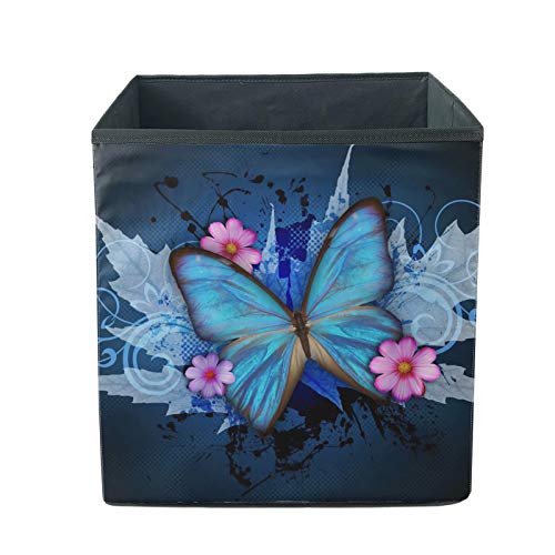 AFPANQZ Blue Butterfly Storage Bins Storage Cubes 13x13x13 Collapsible Storage Boxes Containers Organizer Baskets for Nursery Office Closet Shelf Navy