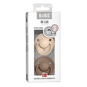 BIBS Pacifiers - De Lux Collection | BPA-Free Baby Pacifier | Made in Denmark | Set of 2 Vanilla/Dark Oak Color Premium Soothers | Size 6-18 Months