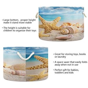 SUABO Large Storage Basket, Starfish and Seashells On The Beach Laundry Hamper Collapsible Nursery Hamper Bin with Handle, Baby Laundry Baskets for Blanket Toys Clothes Towels, 20X 20X 14 inches