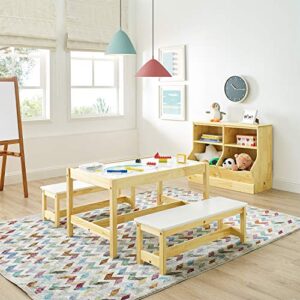 musehomeinc kids activity table and bench set,drawing and painting table for study,arts,craft and dining.3 in 1 todder play table and chair set,wooden playroom and learning furniture