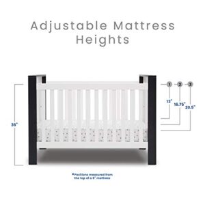 Delta Children Miles 4-in-1 Convertible Crib, Greenguard Gold Certified, Bianca White/Textured Midnight Grey