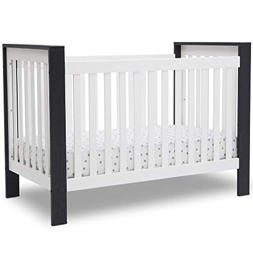 Delta Children Miles 4-in-1 Convertible Crib, Greenguard Gold Certified, Bianca White/Textured Midnight Grey