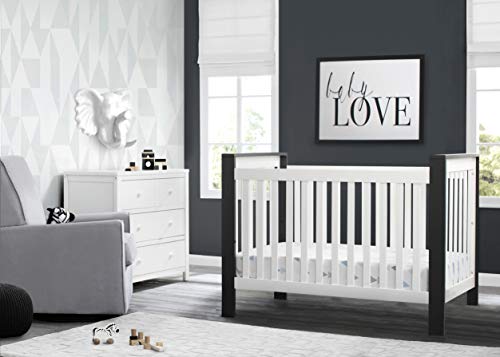 Delta Children Miles 4-in-1 Convertible Crib, Greenguard Gold Certified, Bianca White/Textured Midnight Grey