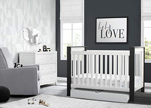 Delta Children Miles 4-in-1 Convertible Crib, Greenguard Gold Certified, Bianca White/Textured Midnight Grey