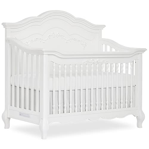 Evolur Aurora Deluxe Edition 5 in 1 Curved Convertible Crib I Fairytale Nursery, Frost, 58x32x54 Inch (Pack of 1)