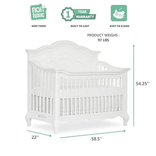 Evolur Aurora Deluxe Edition 5 in 1 Curved Convertible Crib I Fairytale Nursery, Frost, 58x32x54 Inch (Pack of 1)