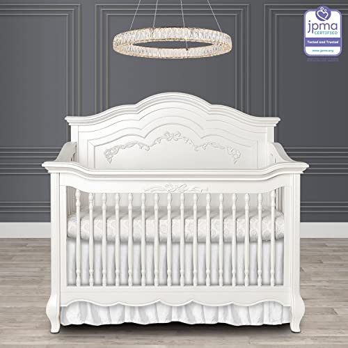 Evolur Aurora Deluxe Edition 5 in 1 Curved Convertible Crib I Fairytale Nursery, Frost, 58x32x54 Inch (Pack of 1)