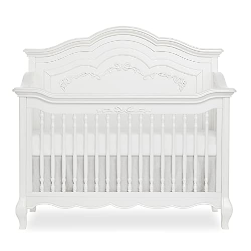 Evolur Aurora Deluxe Edition 5 in 1 Curved Convertible Crib I Fairytale Nursery, Frost, 58x32x54 Inch (Pack of 1)