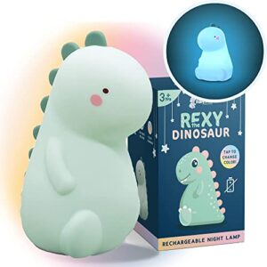 rexy dinosaur night light for boys & girls - dinosaur room decor for boys night light baby night light kids toddler boy toys dinosaur toys for kids 3 5 - kids room decor (usb rechargable)