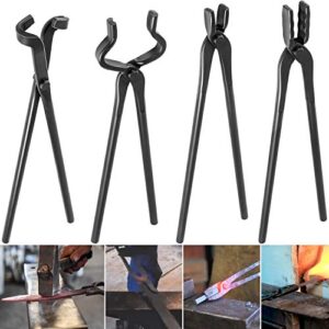 knife making tongs set blacksmith bladesmith knife tong anvil vise forge includes v-bit tongs wolf jaw tongs flat tongs blade tongs (4 tongs)