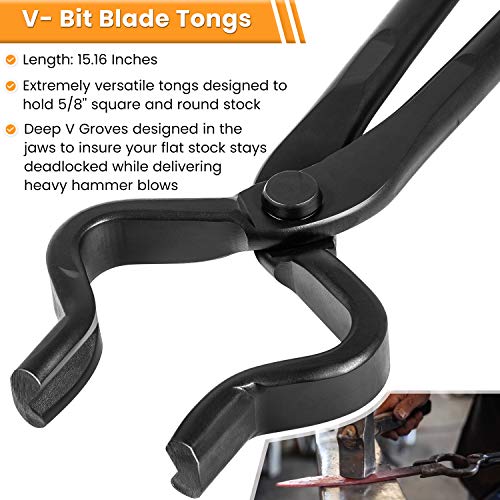 Knife Making Tongs Set Blacksmith Bladesmith Knife Tong Anvil Vise Forge Includes V-Bit Tongs Wolf Jaw Tongs Flat Tongs Blade Tongs (4 Tongs)