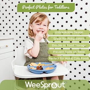 WeeSprout Non-Suction Silicone, Plastic Dishware Plate (With Lids), Food Grade for Toddlers, Kids, Dishwasher and Microwave Safe (Matte Dark Grey, Blue & Green, 3 Count (Pack of 1))