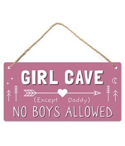 girl cave sign, girls room decorations for bedroom, 12″x6″ pvc plastic decoration hanging sign, high precision printing, water proof, kids room signs for door, no boys allowed sign, room decor …