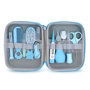 baby grooming kit, portable baby safety care set with hair brush comb nail clipper nasal aspirator etc for nursery newborn toddlers infant girl boys keep clean (11 in 1 blue)