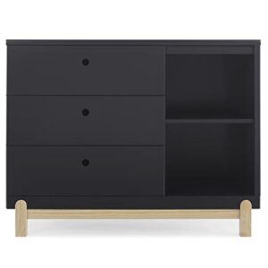 delta children poppy 3 drawer dresser with cubbies, midnight grey/natural