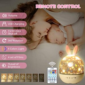 Night Light for Kids,Rotating Starry Night Light Projector with Remote Control,6 Films,USB Rechargeable,Soothe Musics,Bedside Lamp Nursery Light for Baby,Boys,Girls Birthday,Christmas Gift (White)