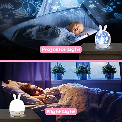 Night Light for Kids,Rotating Starry Night Light Projector with Remote Control,6 Films,USB Rechargeable,Soothe Musics,Bedside Lamp Nursery Light for Baby,Boys,Girls Birthday,Christmas Gift (White)