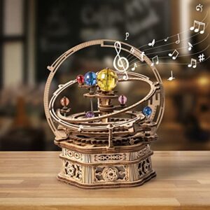 rokr 3d wooden puzzles for adults mechanical music box-starry night, diy rotating music box model building kits for teens, diy crafts/hobbies/gifts desk decor for boys ages 14+ (starry night)