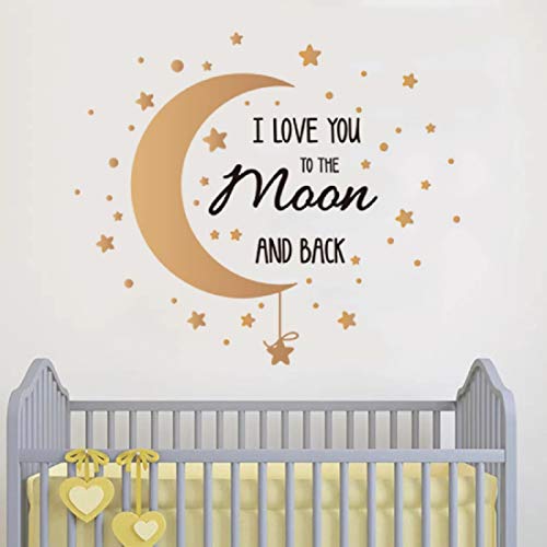 I Love You to The Moon and Back Quotes Wall Decals Moon Stars DIY Sticker Art Mural Sayings for Home Nursery Decor