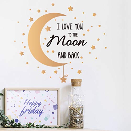 I Love You to The Moon and Back Quotes Wall Decals Moon Stars DIY Sticker Art Mural Sayings for Home Nursery Decor