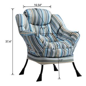 AbocoFur Modern Large Cotton Fabric Lazy Chair，Accent Contemporary Lounge Chair, Single Steel Frame Leisure Sofa Chair with Armrests and A Side Pocket, Stripe