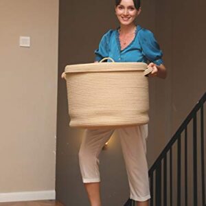 20" x 20" x 15" Extra Large Storage Basket with Lid, Cotton Rope Storage Baskets, Laundry Hamper, Toy Bin, for Toys Blankets Pillows Storage in Living Room Baby Nursery, Basket with Cover, All Beige