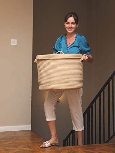 20" x 20" x 15" Extra Large Storage Basket with Lid, Cotton Rope Storage Baskets, Laundry Hamper, Toy Bin, for Toys Blankets Pillows Storage in Living Room Baby Nursery, Basket with Cover, All Beige