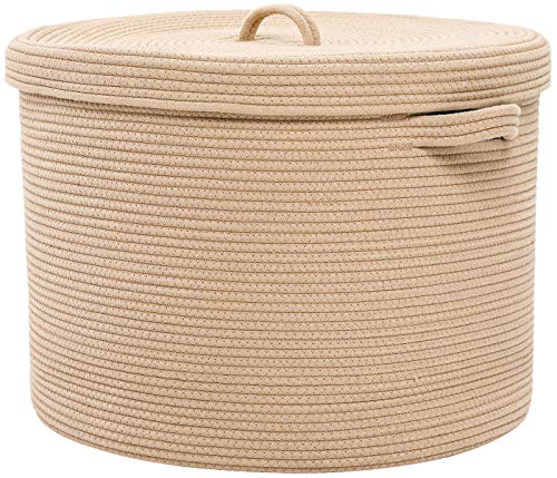 20" x 20" x 15" Extra Large Storage Basket with Lid, Cotton Rope Storage Baskets, Laundry Hamper, Toy Bin, for Toys Blankets Pillows Storage in Living Room Baby Nursery, Basket with Cover, All Beige