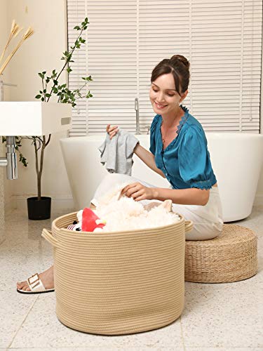 20" x 20" x 15" Extra Large Storage Basket with Lid, Cotton Rope Storage Baskets, Laundry Hamper, Toy Bin, for Toys Blankets Pillows Storage in Living Room Baby Nursery, Basket with Cover, All Beige