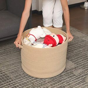 20" x 20" x 15" Extra Large Storage Basket with Lid, Cotton Rope Storage Baskets, Laundry Hamper, Toy Bin, for Toys Blankets Pillows Storage in Living Room Baby Nursery, Basket with Cover, All Beige