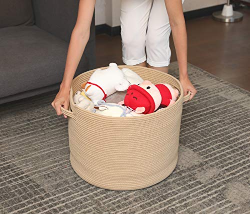 20" x 20" x 15" Extra Large Storage Basket with Lid, Cotton Rope Storage Baskets, Laundry Hamper, Toy Bin, for Toys Blankets Pillows Storage in Living Room Baby Nursery, Basket with Cover, All Beige