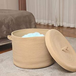 20" x 20" x 15" Extra Large Storage Basket with Lid, Cotton Rope Storage Baskets, Laundry Hamper, Toy Bin, for Toys Blankets Pillows Storage in Living Room Baby Nursery, Basket with Cover, All Beige