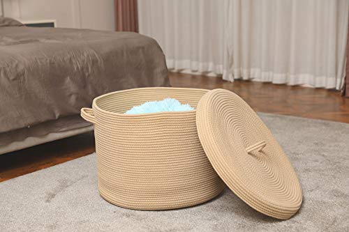 20" x 20" x 15" Extra Large Storage Basket with Lid, Cotton Rope Storage Baskets, Laundry Hamper, Toy Bin, for Toys Blankets Pillows Storage in Living Room Baby Nursery, Basket with Cover, All Beige