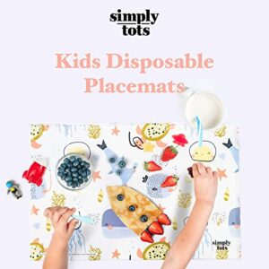 Stick-On Disposable Placemats for Baby and Kids - 60 Pack with Cute Print - 12"x18" Strong Adhesive Toddler Placemats - Easy Clean Up & Germ Free - For Restaurants, Home, or Travel | Simply Tots Brand