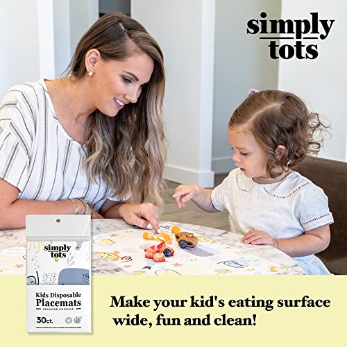 Stick-On Disposable Placemats for Baby and Kids - 60 Pack with Cute Print - 12"x18" Strong Adhesive Toddler Placemats - Easy Clean Up & Germ Free - For Restaurants, Home, or Travel | Simply Tots Brand