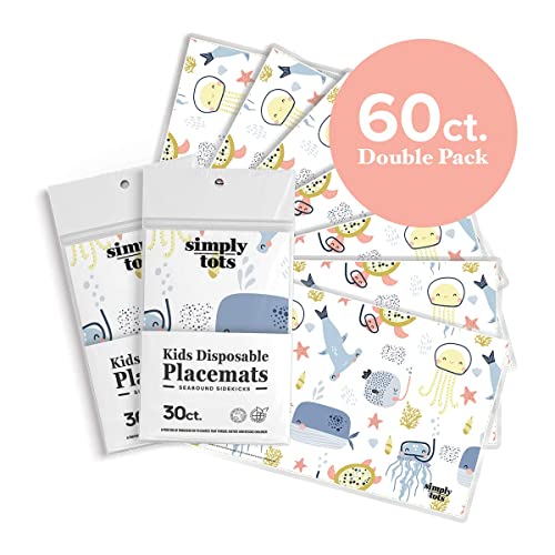 Stick-On Disposable Placemats for Baby and Kids - 60 Pack with Cute Print - 12"x18" Strong Adhesive Toddler Placemats - Easy Clean Up & Germ Free - For Restaurants, Home, or Travel | Simply Tots Brand