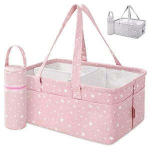 starhug baby diaper caddy organizer - baby shower basket | large nursery storage bin for changing table | car travel tote bag | newborn registry must have | bonus bottle cooler | pink